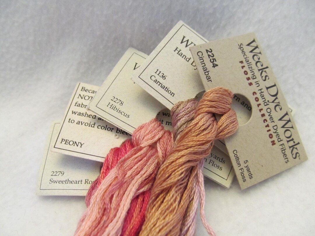 Five Skeins of Embroidery Floss, Weeks Dye Works Brand, Five Different ...