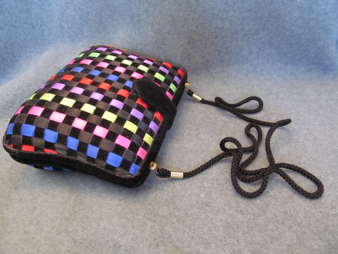 Beautiful Velvet and Ribbon Purse, Black and Multi Colored Ribbon Purse ...