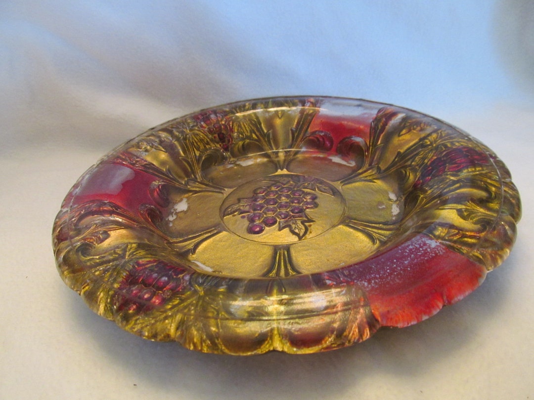Antique Grape Cluster Goofus Glass Plate, Collectible Goofus Glass W ...