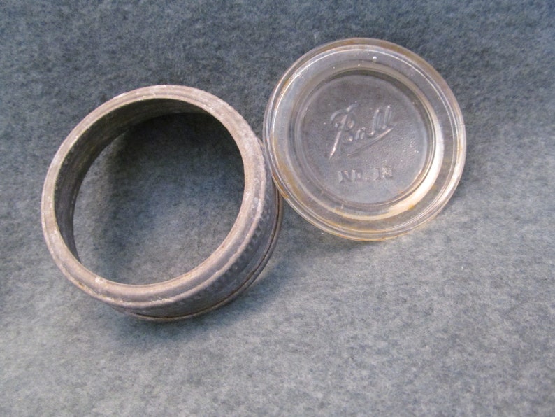 Vintage Ball Zinc and Glass Canning Jar Lid, Old Canning Ring and Glass ...