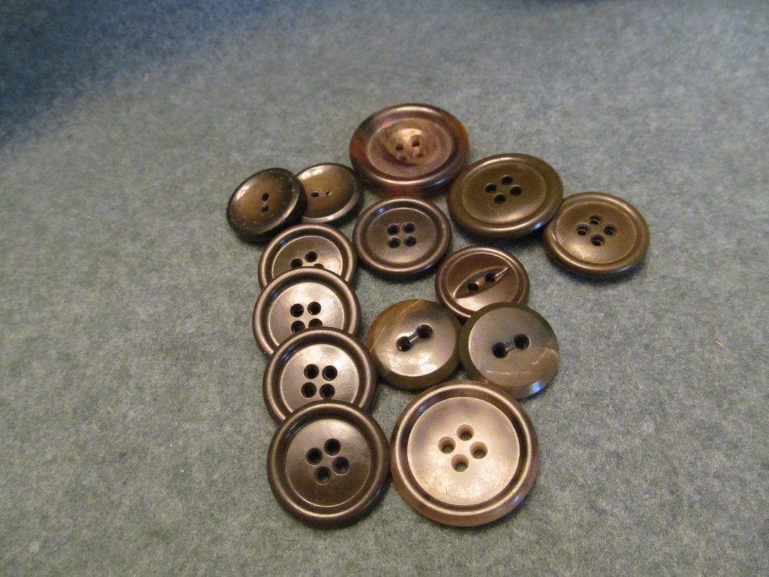 Brown Buttons, Nine Brown Buttons, Sewing Basket Need, 2 & 4 Holed ...