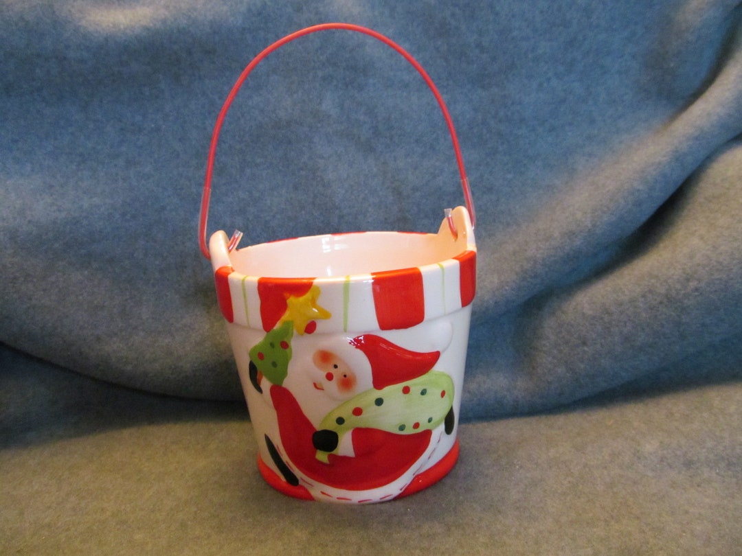 Ceramic Santa Bucket, Holiday Serving Dish, Candy Holder, Small Holiday ...