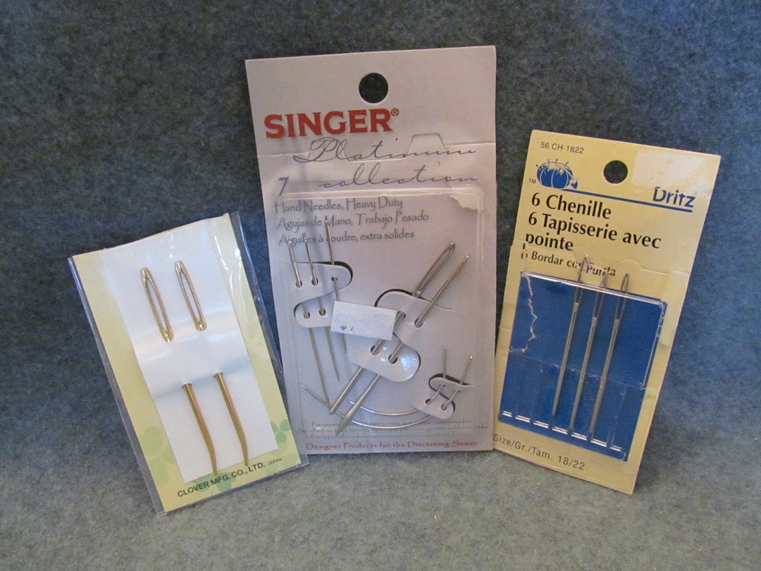 Three Cards of Large Eyed Needles, One From Singer, One From Dritz and ...