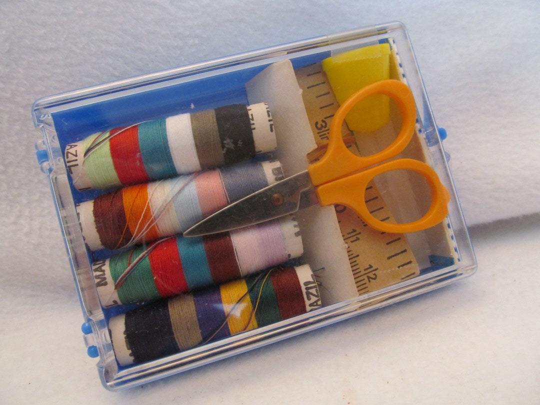 Blue and Clear Plastic Sewing Case, Complete Sewing Kit, Travel, Purse ...