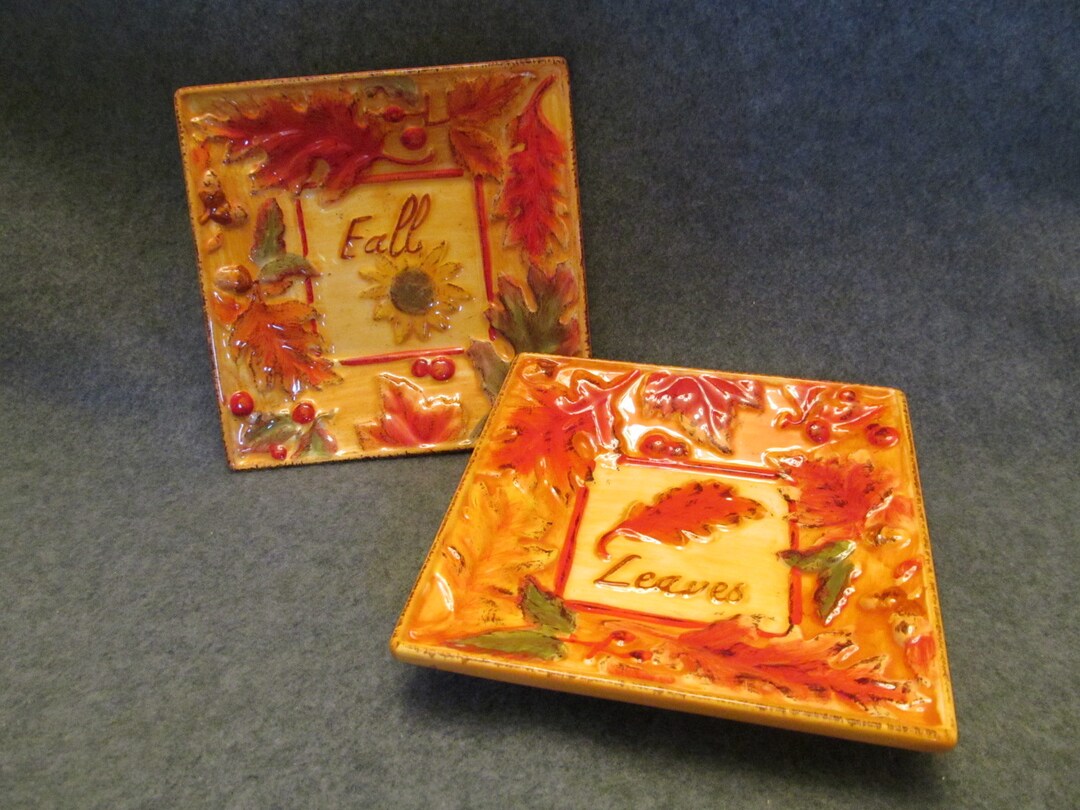 A Pair of Small Cermaic Dishes, Fall Leaves Plates, Two Nice Little ...