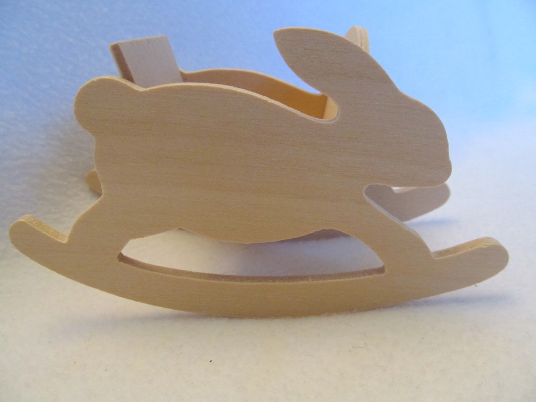 Wooden Rocking Rabbit - Waiting to Be Painted, He is 5 1/2'' Long and 2 ...