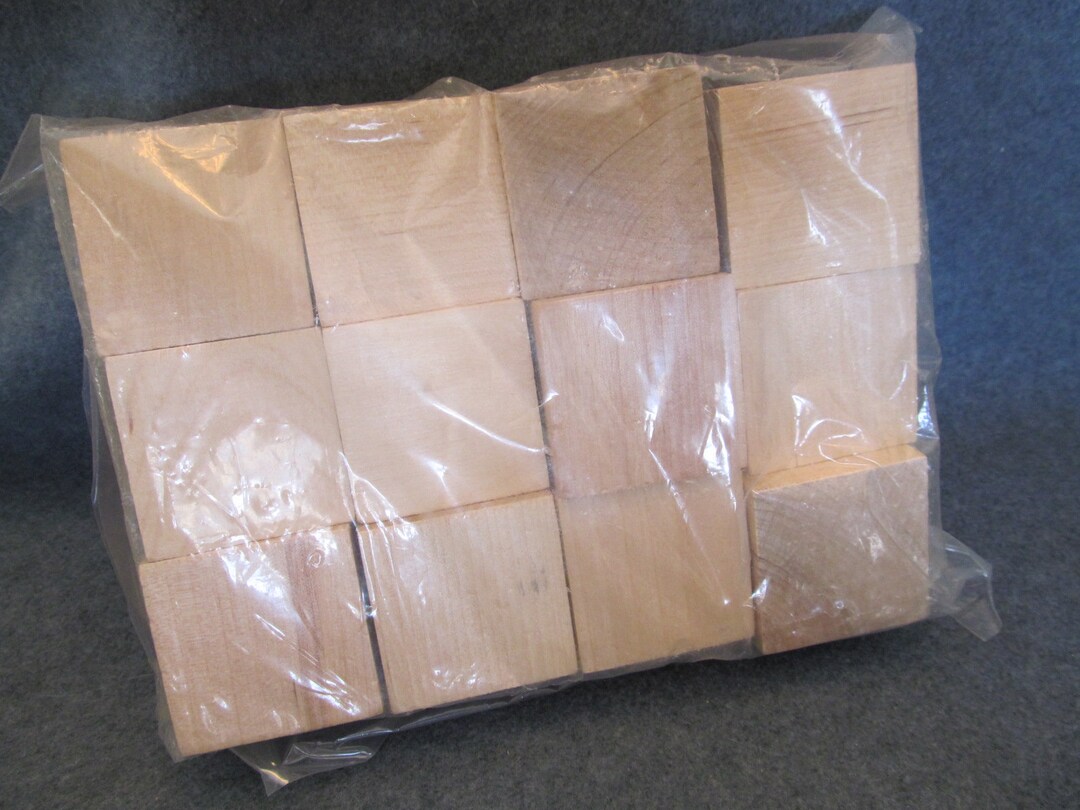 One Dozen Solid Wood Blocks, 1 3/4'' Sized Wooden Blocks, Craft Supply ...
