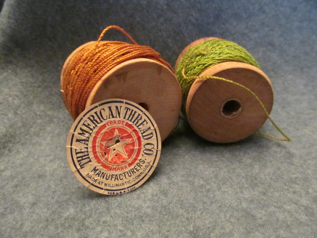 Wooden Spools with Thread, Two Vintage Wooden Spools, Collectible Wood ...