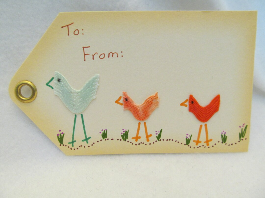 Set of Two Rick Rack Bird Hang Tags, Hand Made Gift Hang Tags , Two ...