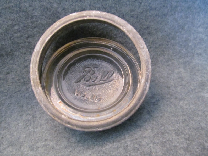 Vintage Ball Zinc and Glass Canning Jar Lid, Old Canning Ring and Glass ...