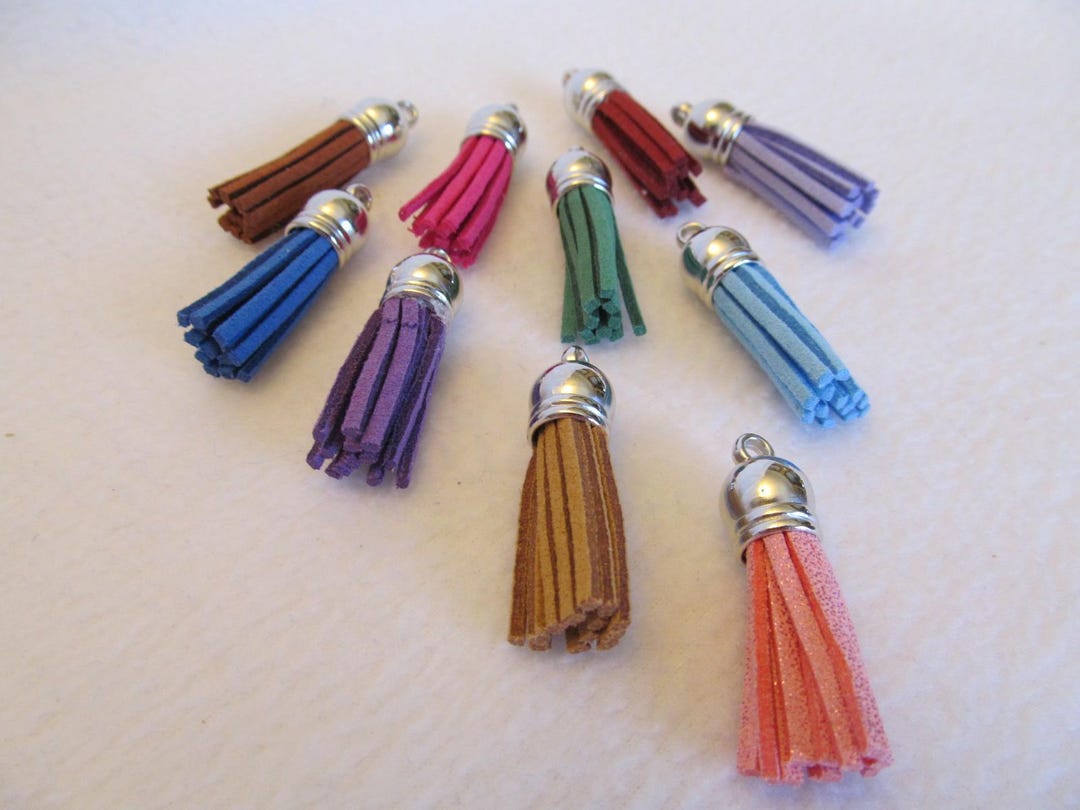 Ten Bright Colored Tassels, Fun for Crafts or Trims, Faux Leather/suede ...