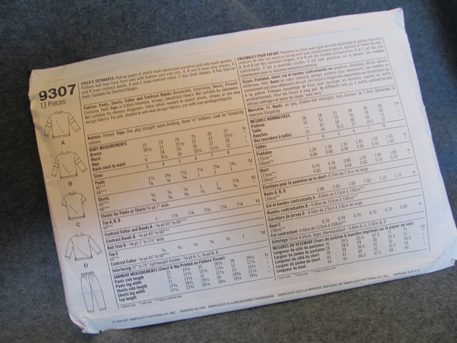 Boys Simplicity Pattern Number 9307 Tops Pants and Shorts - Etsy UK
