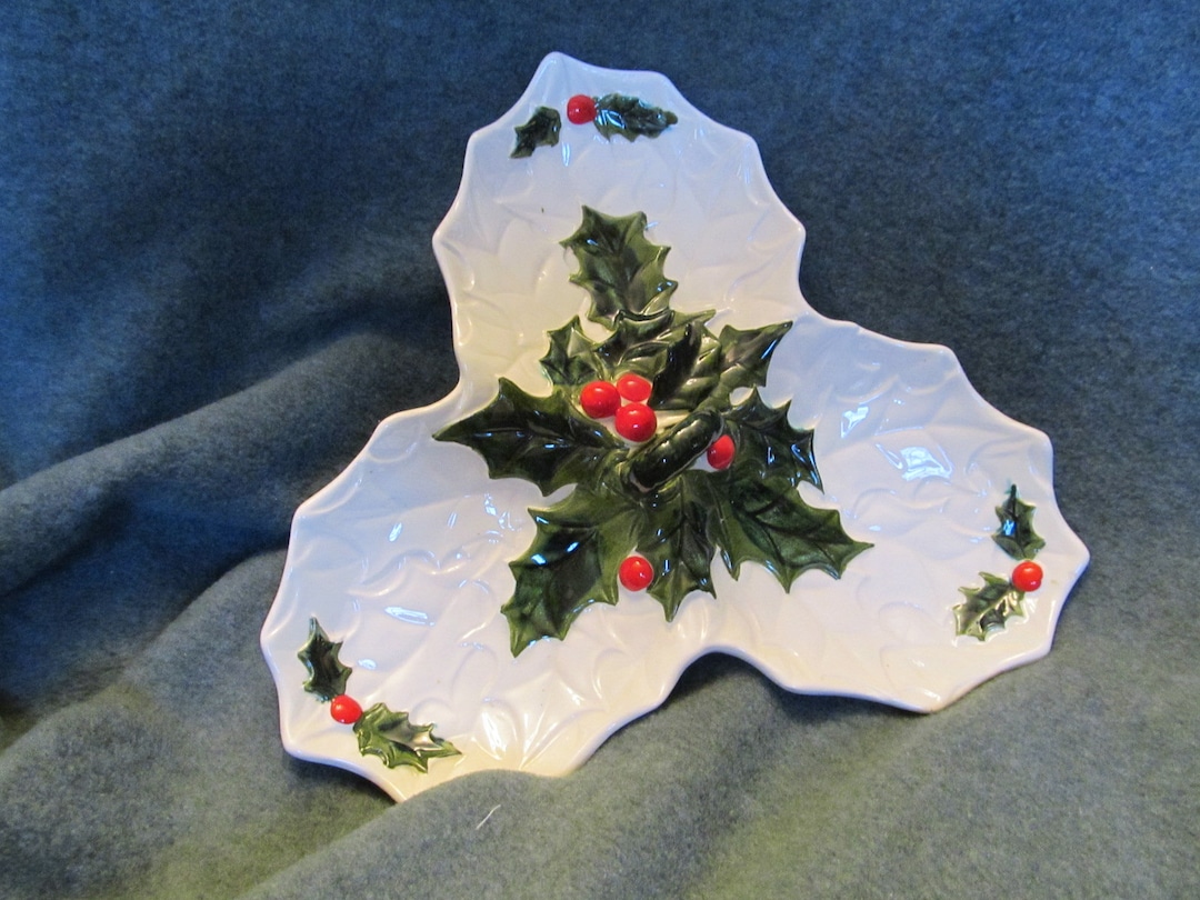 Lovely Three Section Holiday Dish, Lefton 3 Section Holiday Serving ...