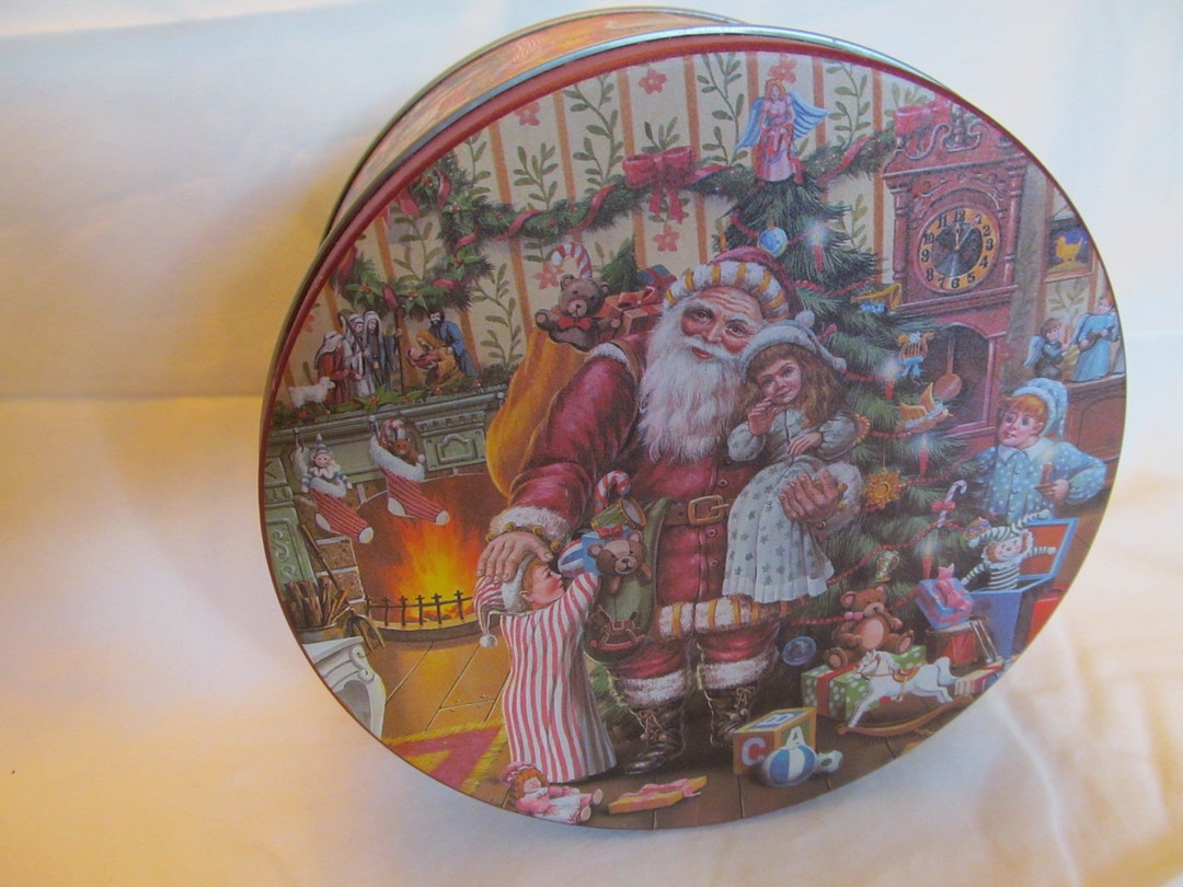Matt Santa Tin, Round 6 3/4'' Tall With Pictures of Santa and Kids ...