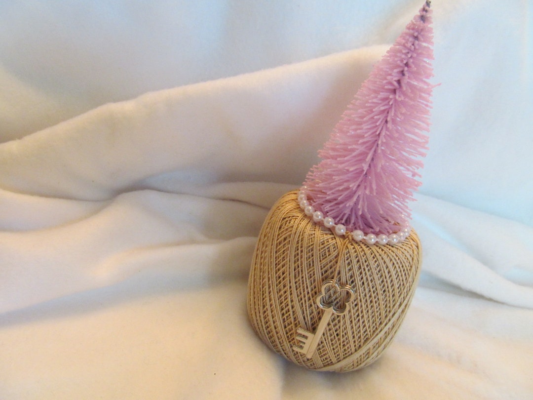 Vintage Cream Crochet Thread Spool With Bottle Brush, Christmas Home ...
