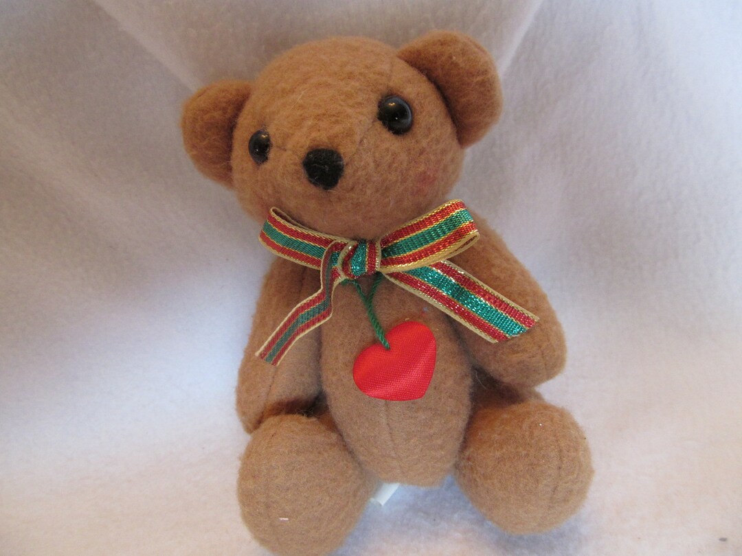 Brown Vintage Hallmark Bear, Bear With Striped Ribbon Bow, Soft Plush ...