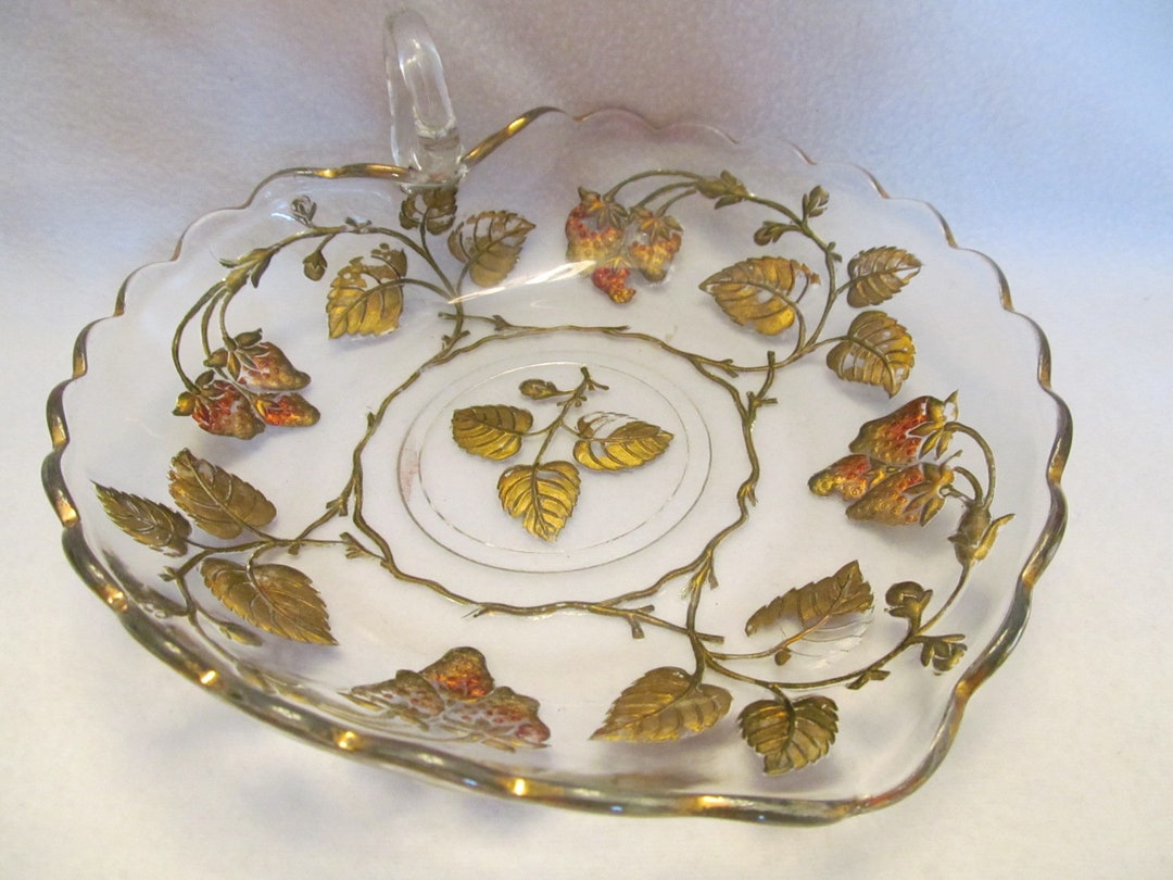 One Hundred Year Old Goofus Glass Dish With Strawberry Under Design ...