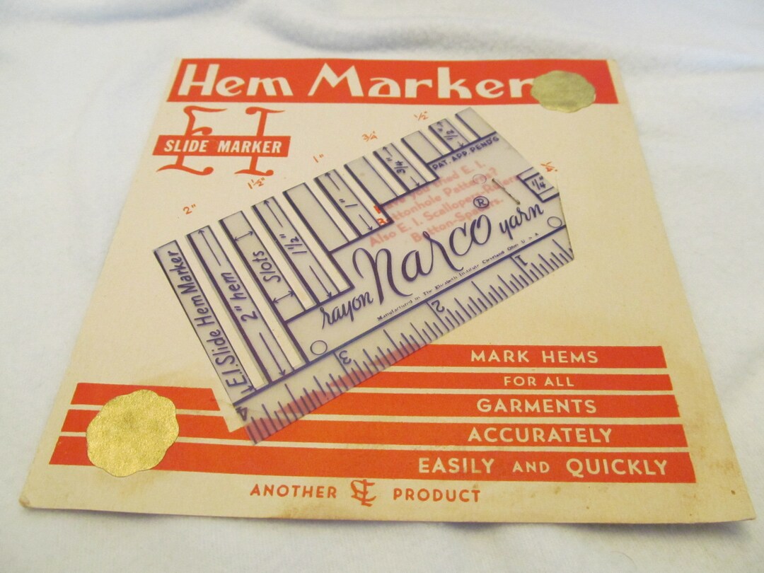 Vintage EL Hem Marker, Rayon Narco Yarn Ruler 4'', Manufactored for the ...