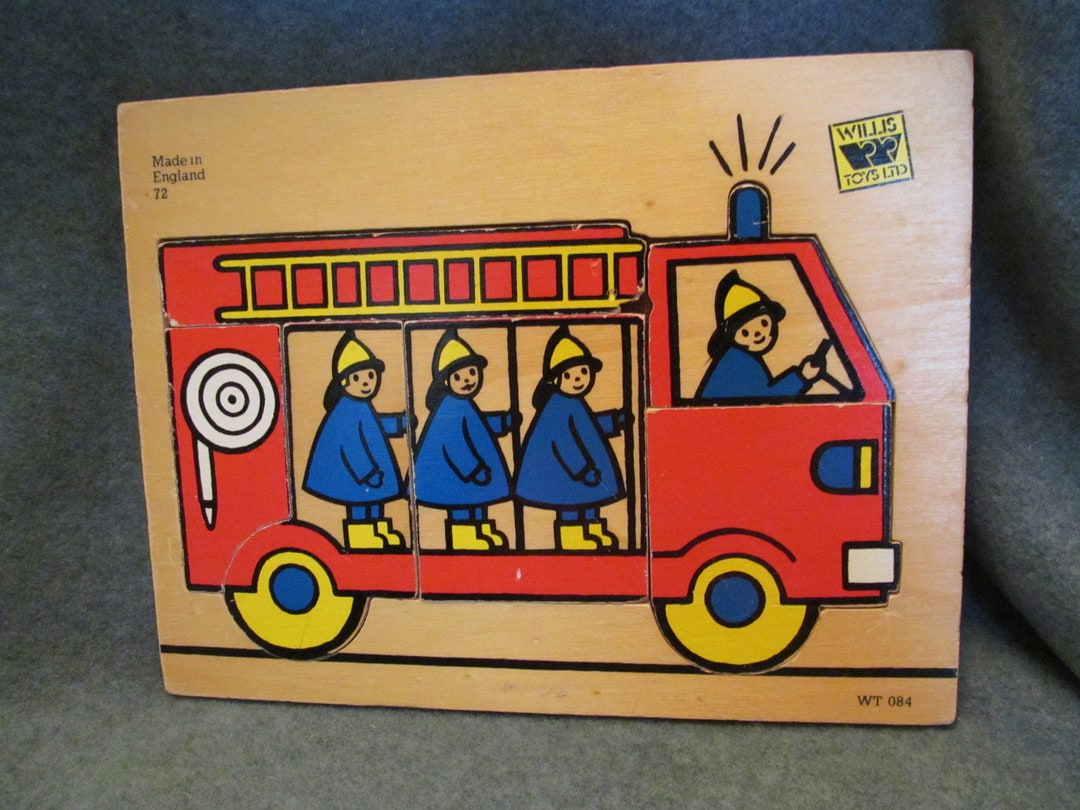 Collectible Vintage Board Puzzle for Toddlers, Fire Truck Board Puzzle ...