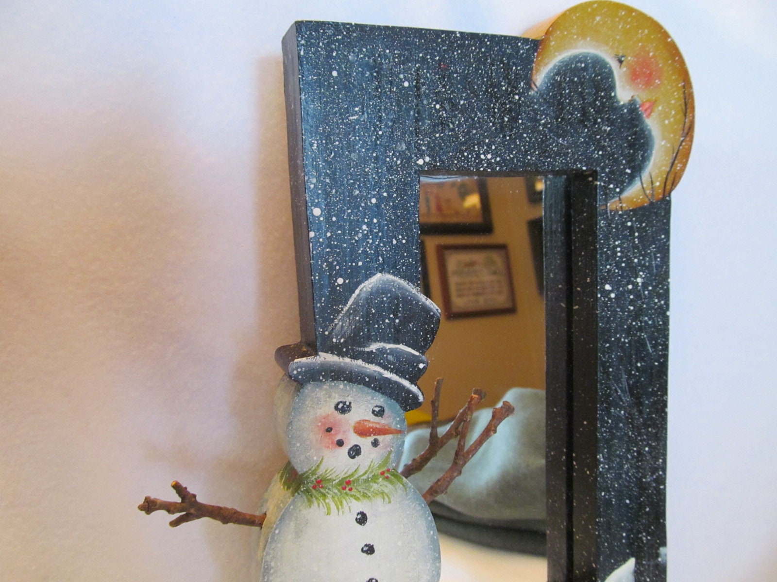 Snowman With a Mirror Cut Out Center Wood Plaque With Mirror | Etsy