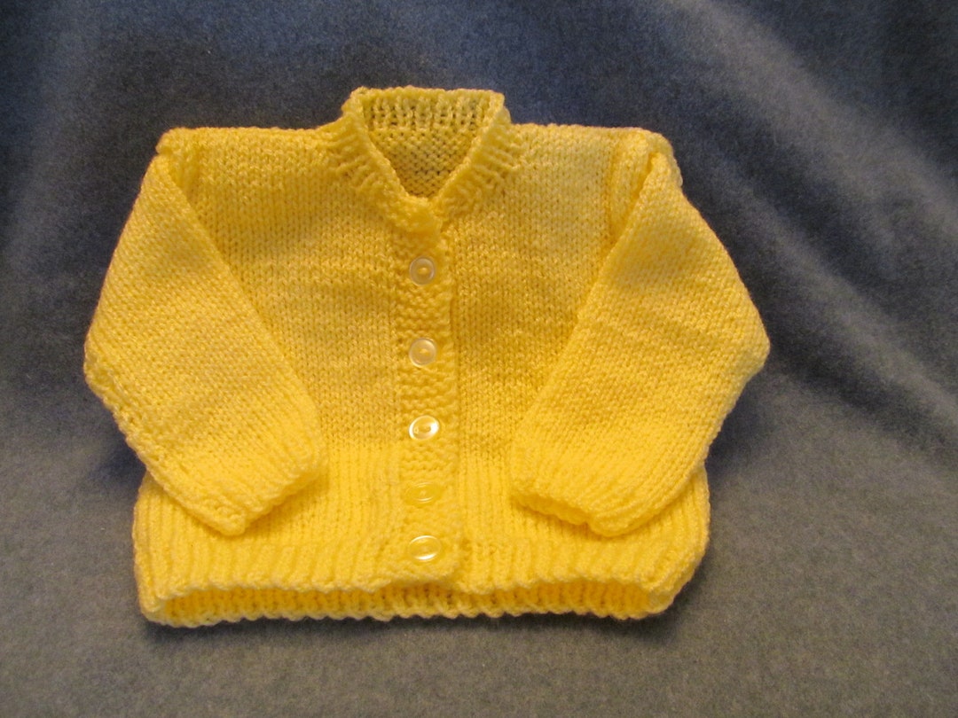 Beautiful Hand Knit Baby Sweater, Size One Baby Sweater, Soft Yellow ...