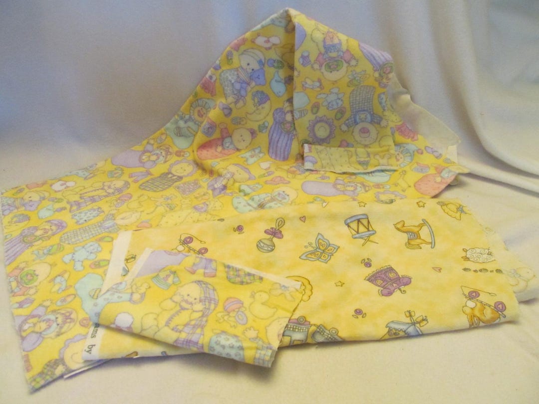 Yellow Flannel Pieces, Great for Quilts, Baby Bibs or Other Items, Two ...