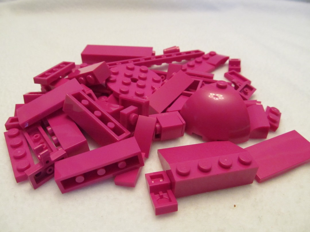 Fifty Eight Magenta Colored Lego Pieces, Mixed Sizes and Pieces, Add to ...
