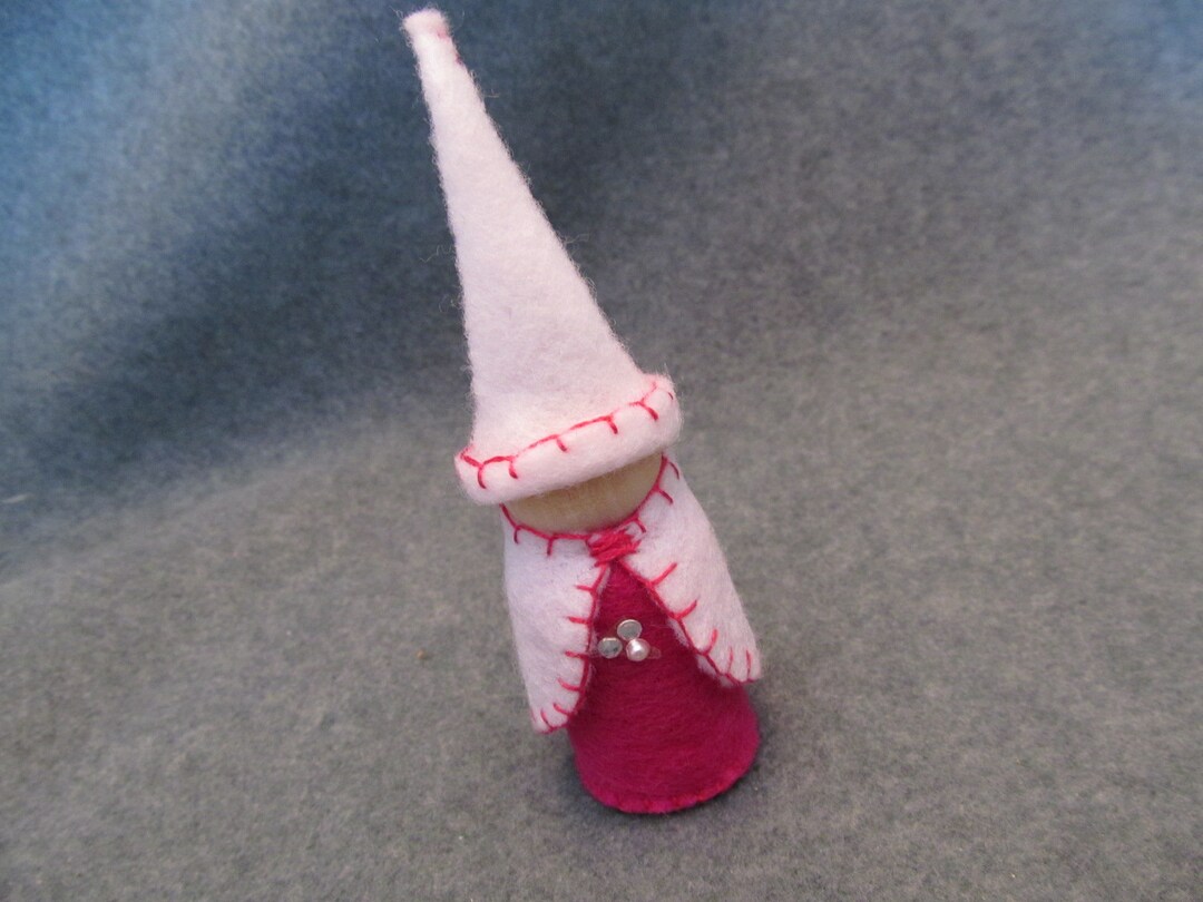 Handmade Pink Felt Gnome: Wood Peg Doll, Fairy Garden Decor - Etsy
