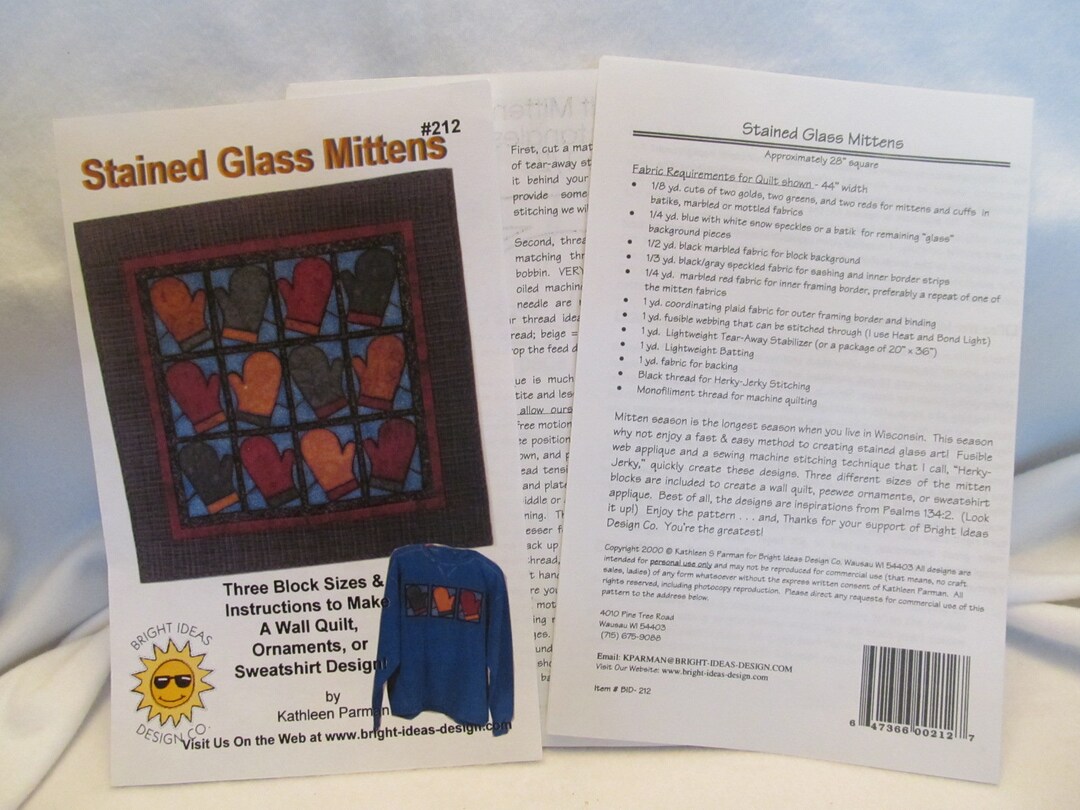 Sewing Pattern for Stained Glass Mittens, Wall Hanging, Sweatshirt ...