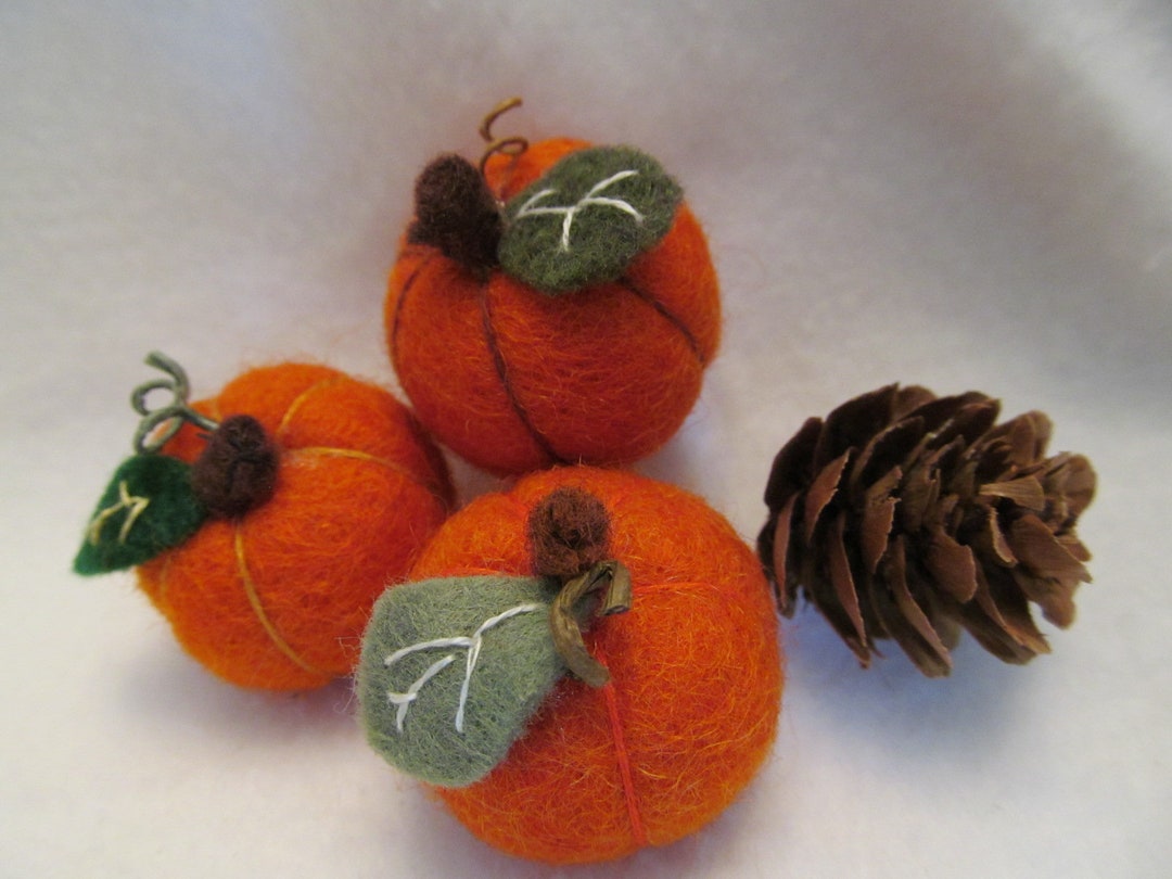Hand Made Wool Mini Pumpkins, Three Mini Wool Pumpkins, Prepackaged ...