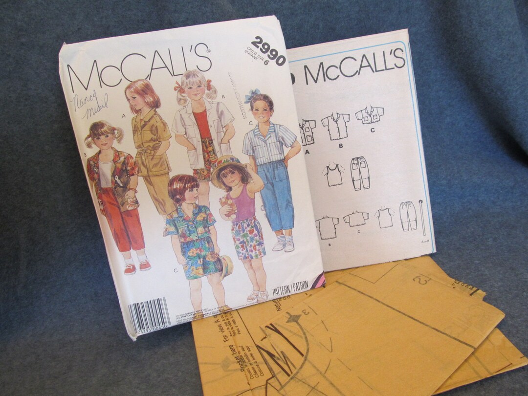 Mccall's Vintage Pattern Number 2990, Childs Size 6, Sewing Pattern for ...