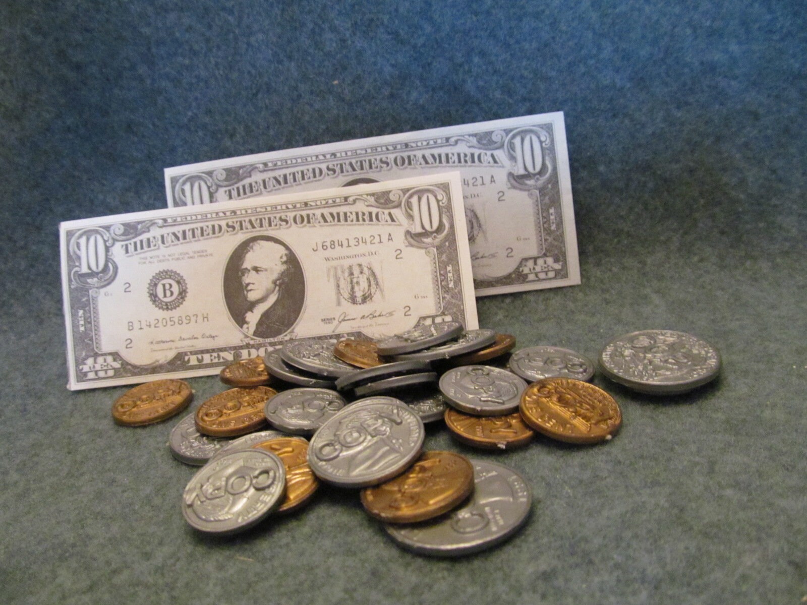 Two Paper Play Ten Dollar Bills Bunch of Plastic Coins | Etsy