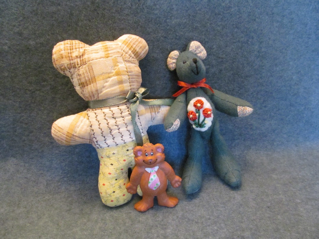 Three Unique Bears, One Quilted Bear, One Green Felt Bear With ...