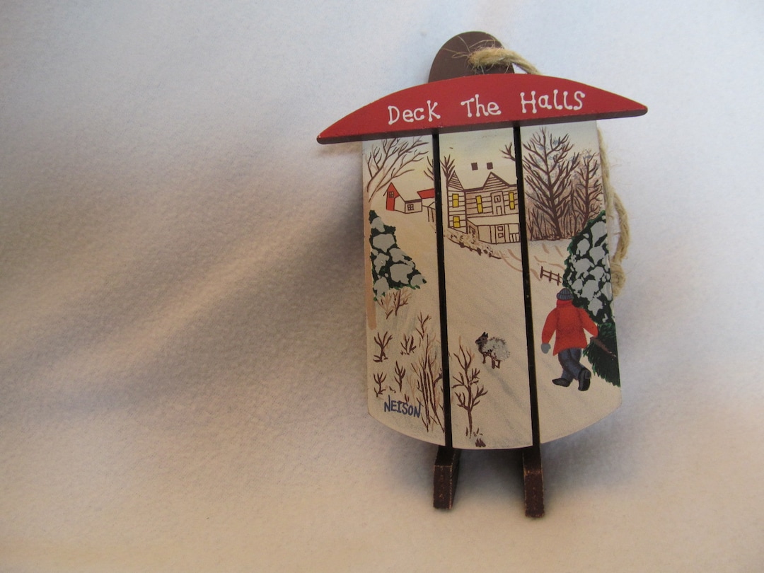 Wooden Sled Holiday Tree Ornament, Cute Sled for Decorating, Vintage ...