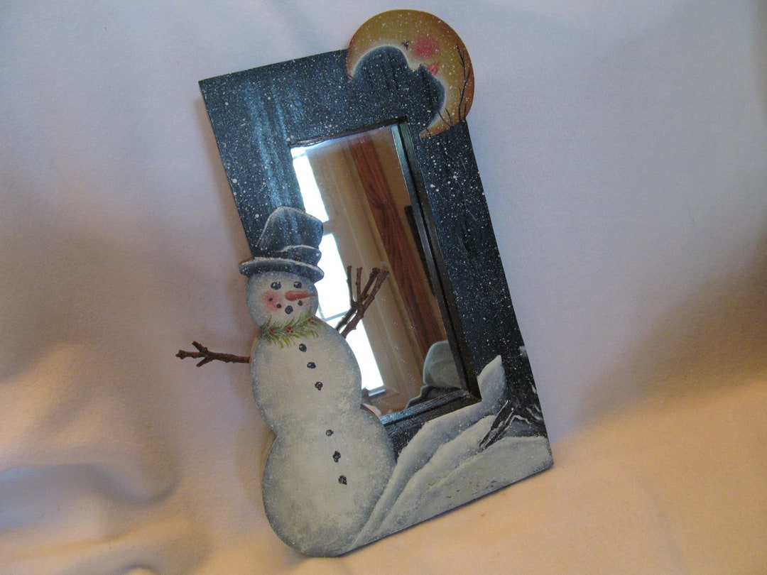 Snowman With a Mirror, Cut Out Center Wood Plaque With Mirror Inset ...