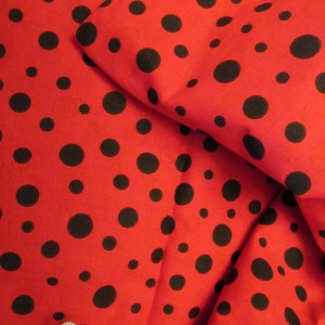 Black Dots on Bright Red Background, Slightly Stiffer Fabric, Unwashed ...