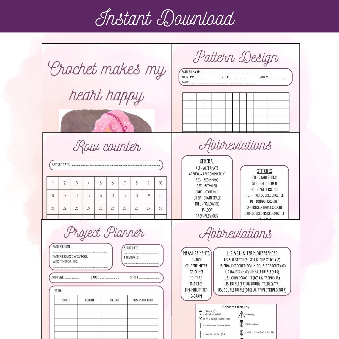 Printable Crochet Journal / Downloadable Crochet Planner / Crochet ...