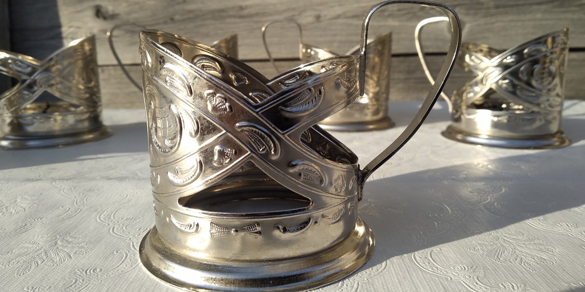 Set of 6 Vintage Metal Cup Holders Retro Tea Cup Holders Old - Etsy