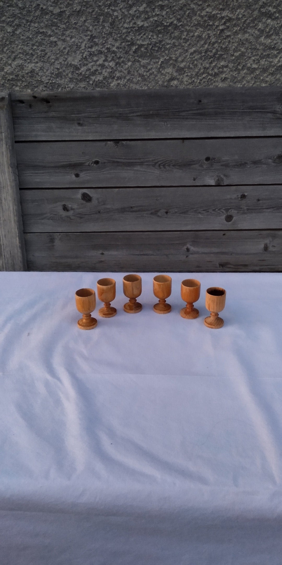Set of 6 Vintage Wooden Small Goblets, Old Wooden Shot Glasses, Retro ...