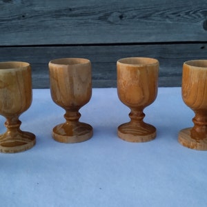 Set of 6 Vintage Wooden Small Goblets, Old Wooden Shot Glasses, Retro ...