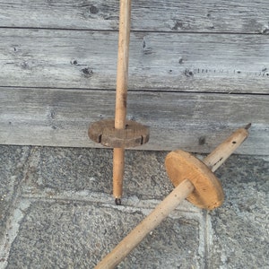 Set of 2 Antique Hand Carved Wooden Spindles, Primitive Wooden Spinning ...