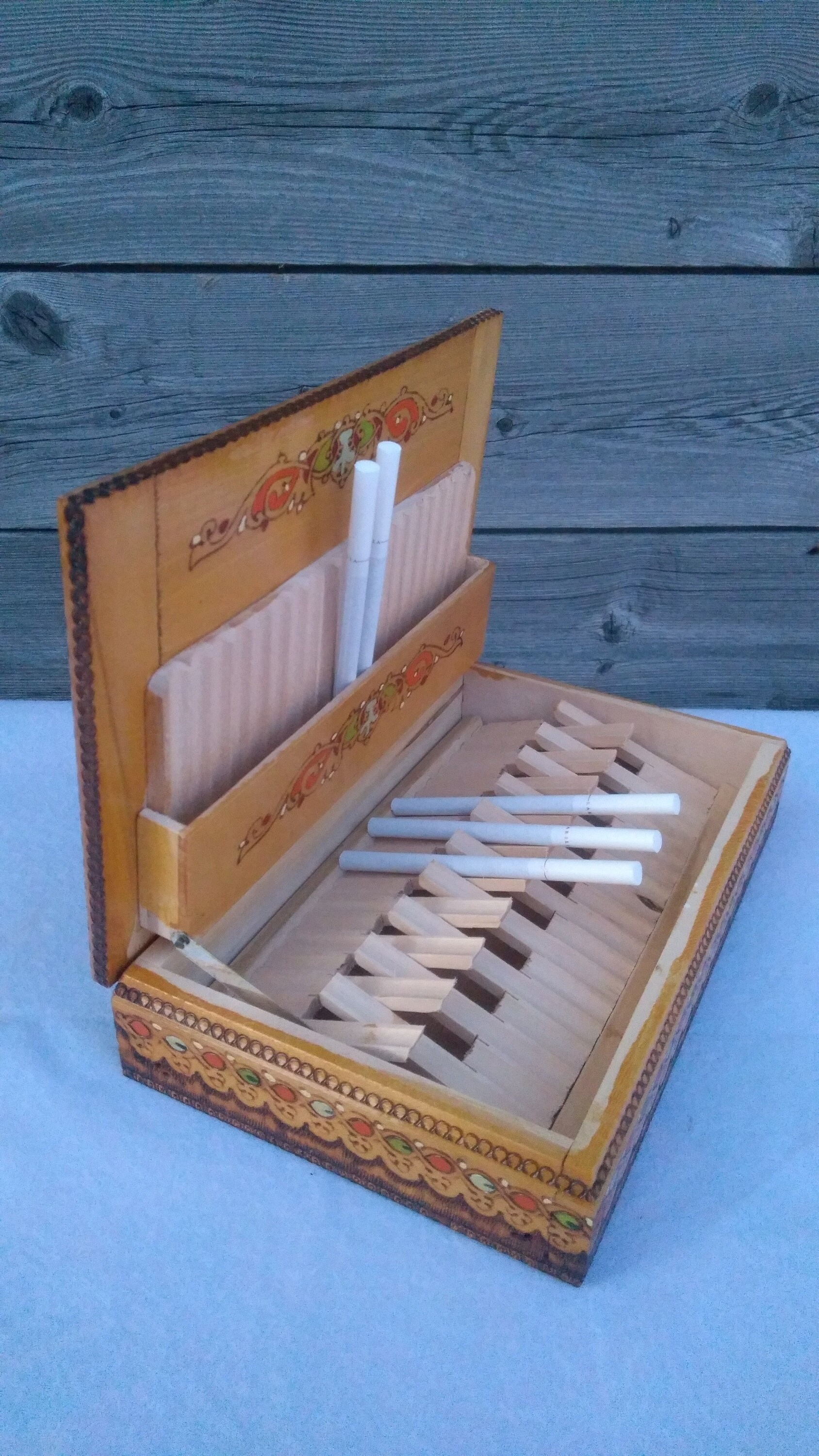 Vintage Wooden Cigarette Box Old Bulgarian Handmade Wooden - Etsy