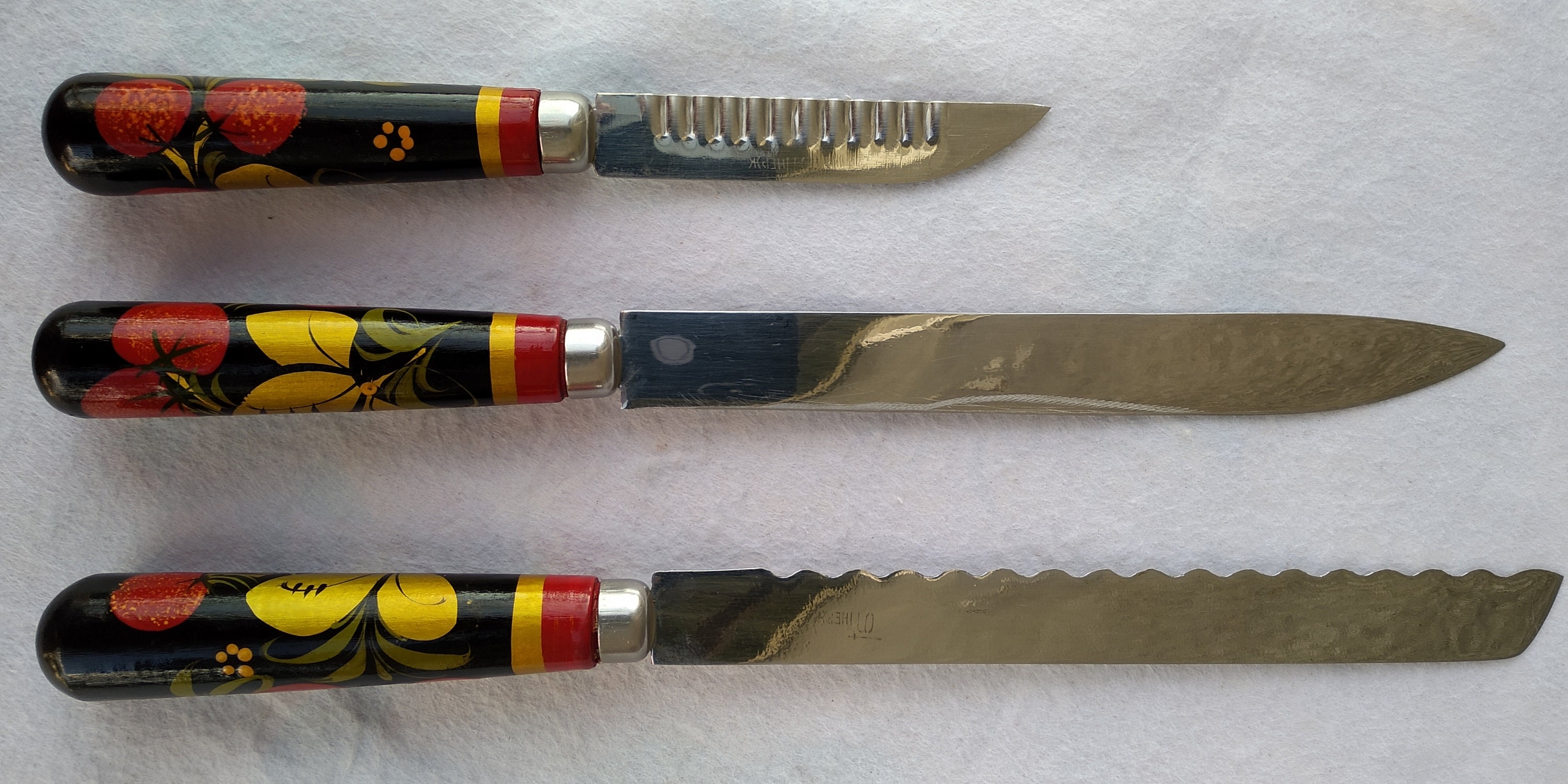 Set of 3 Vintage Russian Knifes Khokhloma Hand-painted Wooden - Etsy