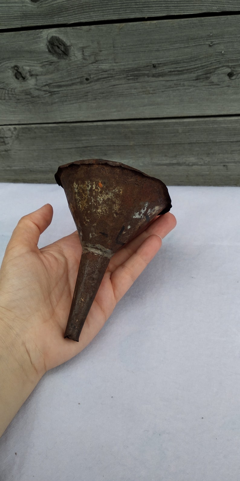 Vintage Metal Funnel, Antique Primitive Handmade Tin Funnel, Primitive ...