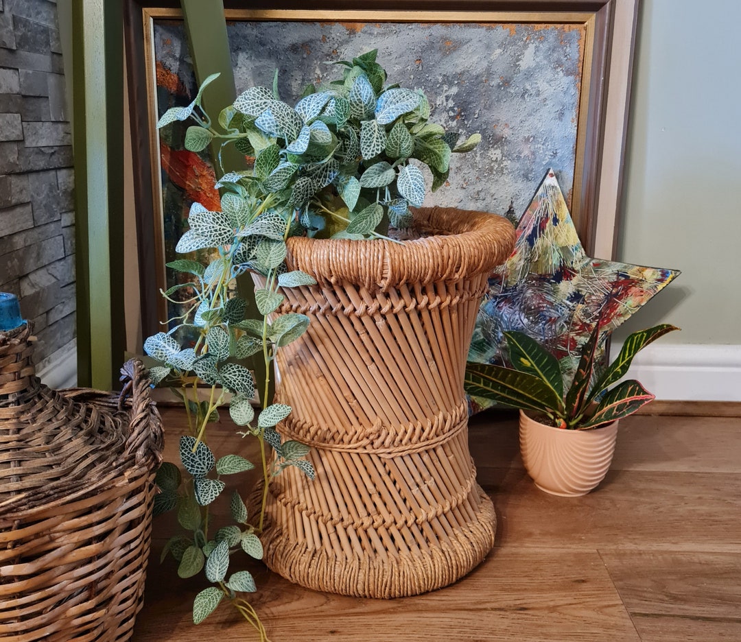 Small Vintage Twisted Wicker Rattan Cane Stool With Woven Seat - Etsy
