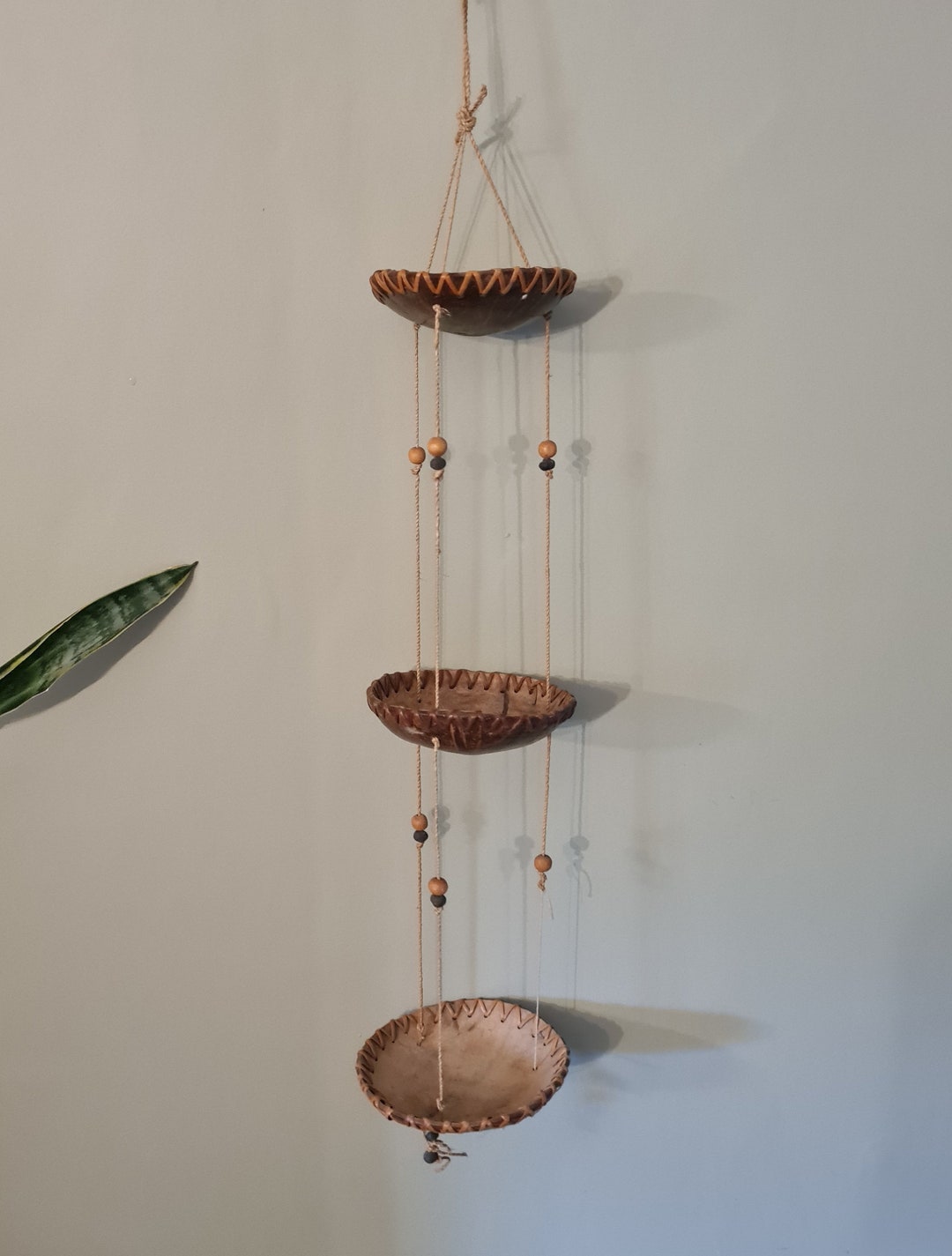 Vintage/boho Coconut Shell Hanging Basket/plant Holder - Etsy