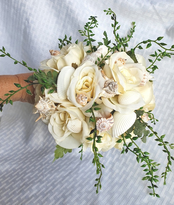 Seashell Flower Wedding Bouquet With White Roses - Etsy