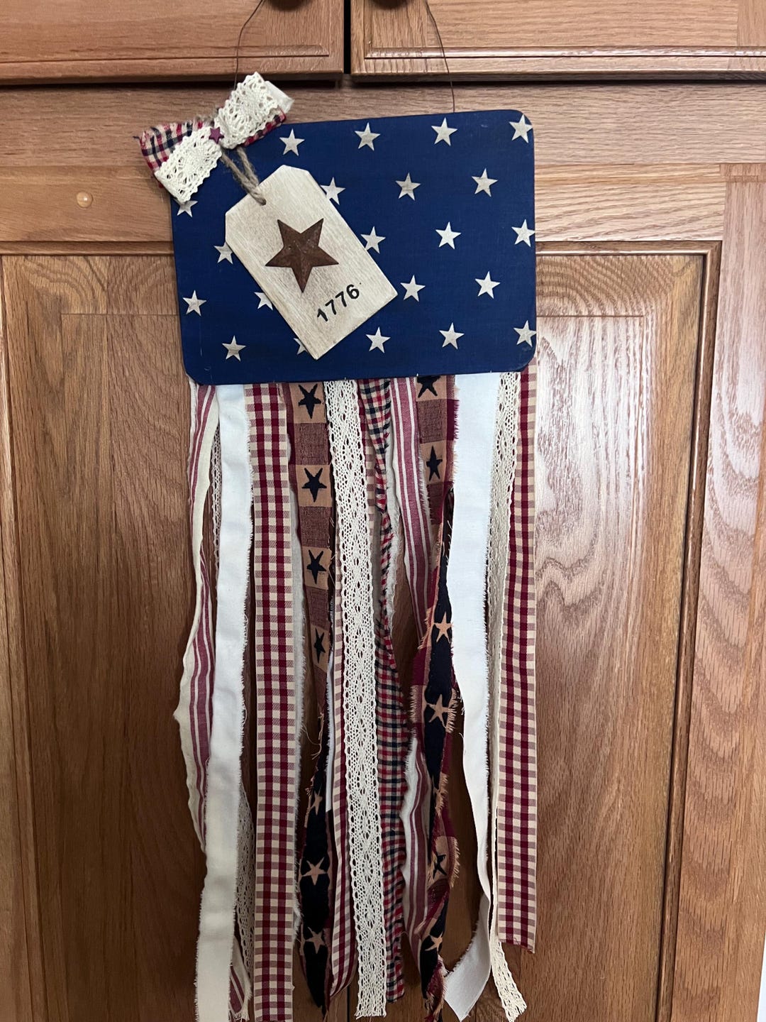 American Flag Rag Ribbon Flag Americana Wall Hanging Porch Decor July ...