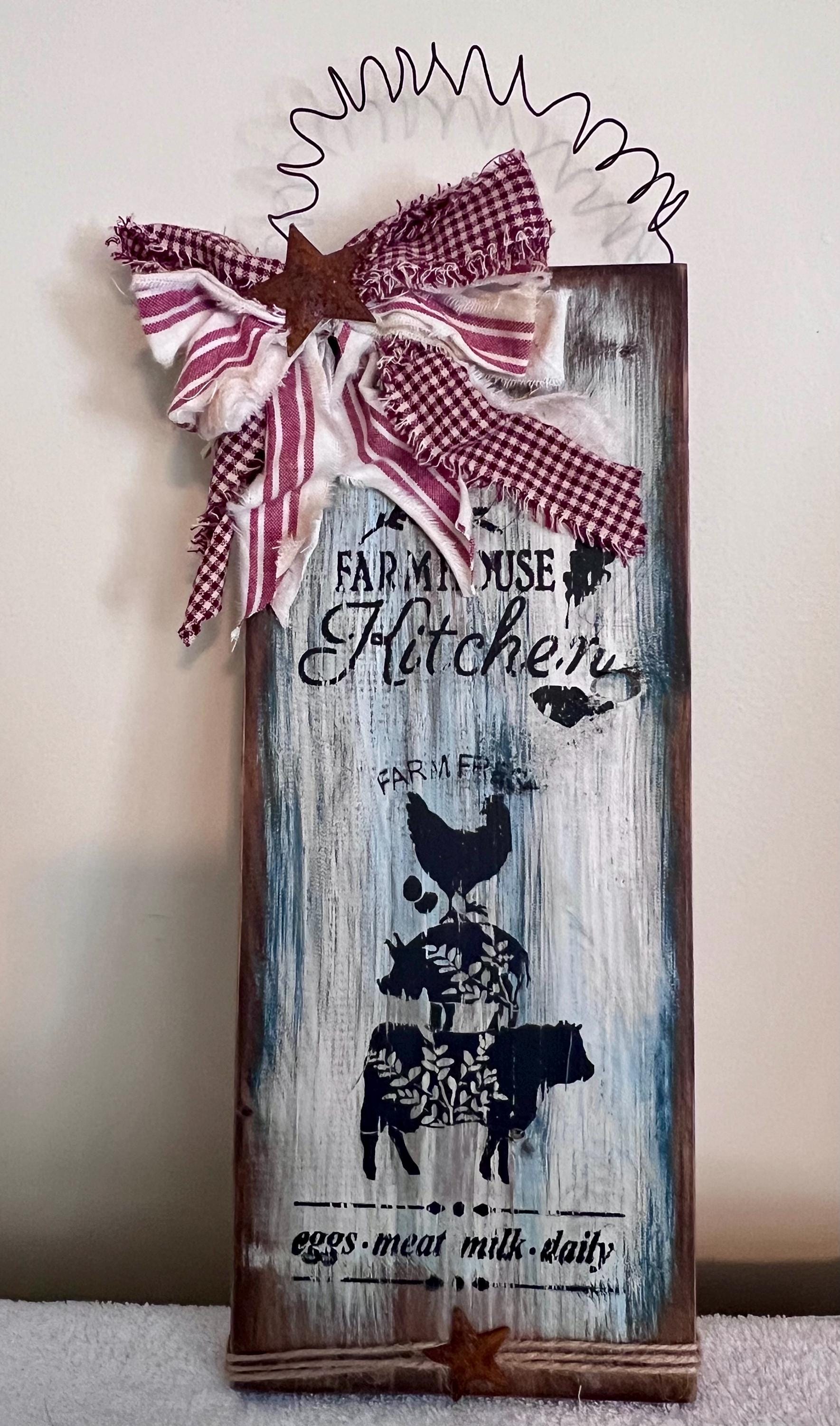 Country Kitchen Farm Sign With a Wire Hanger, Rustic Fabric Flower on a ...