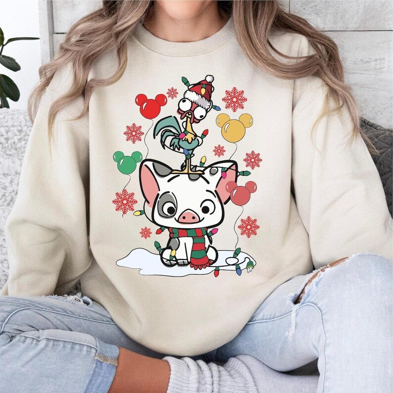Cute Disney Moana Hei Hei and Pua Santa Christmas Light Shirt, Hei Hei ...